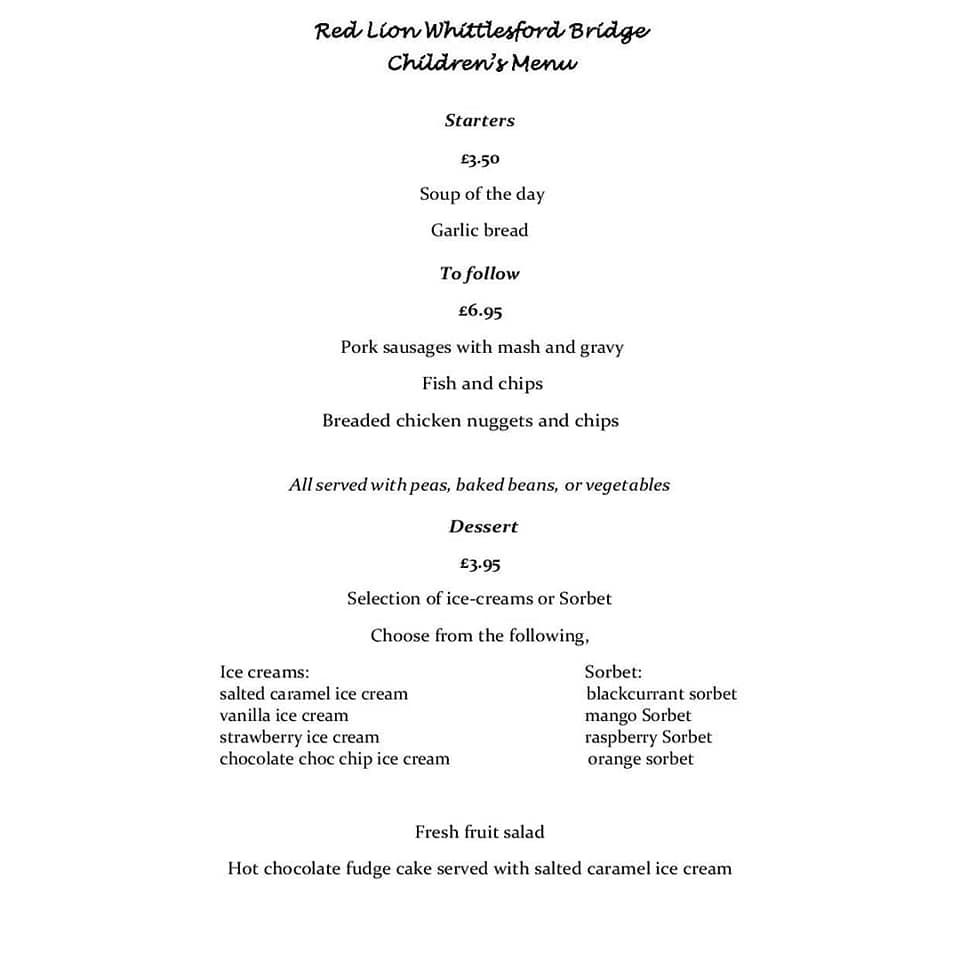 Menu at Restaurant at Red Lion Hotel, Pampisford