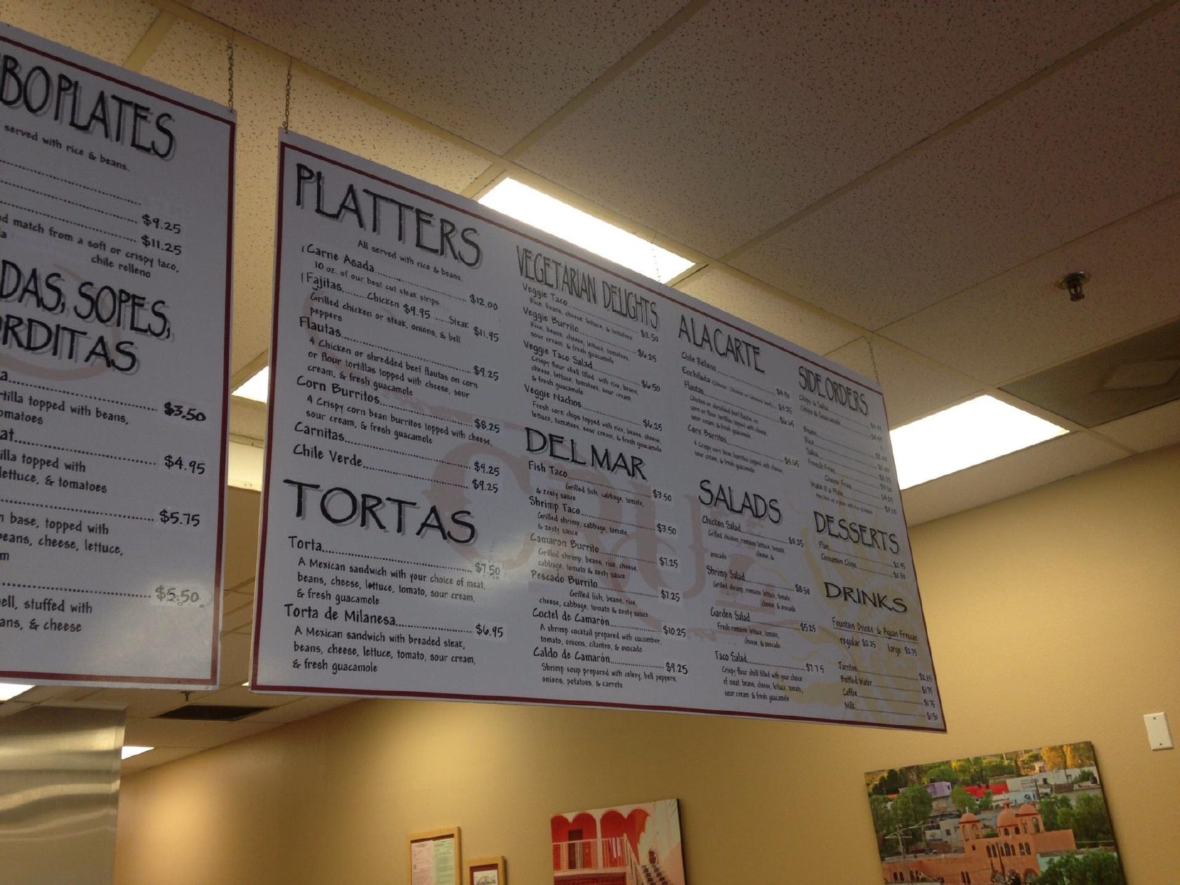 Menu at Santa Cruz Mexican Cuisine restaurant, Ventura