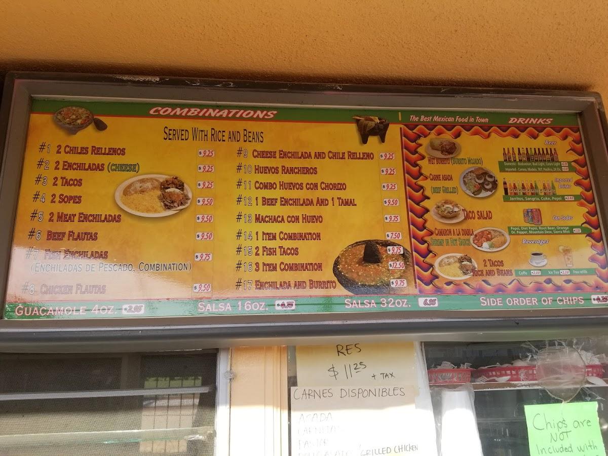Menu at Taqueria Castillo restaurant, Gustine