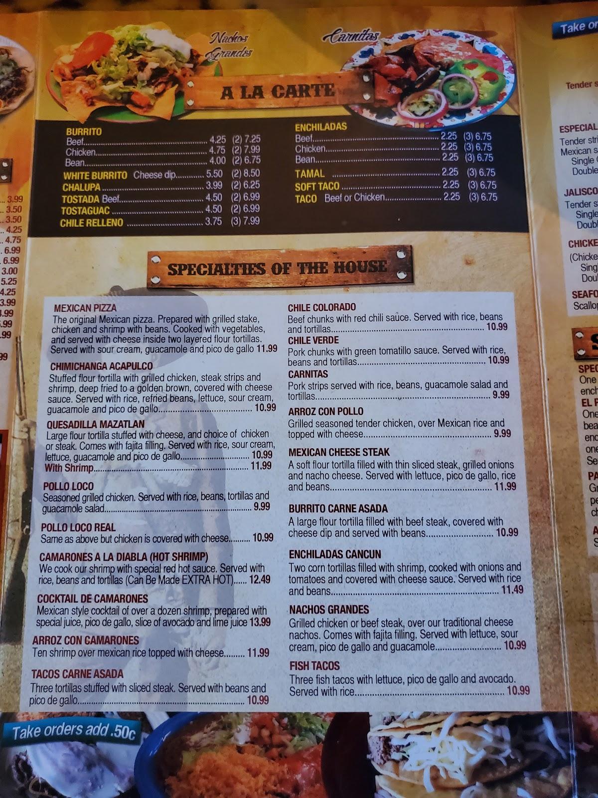 Menu at Burro Loco desserts, Anderson