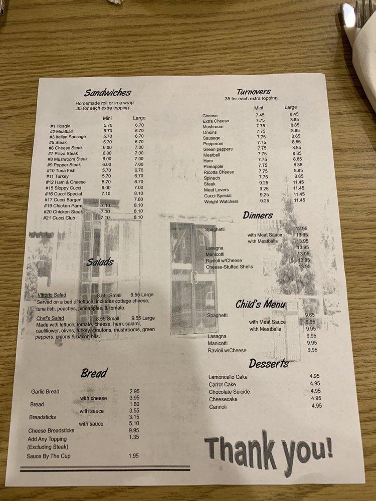 Menu at Cucci's Pizzeria, Covington