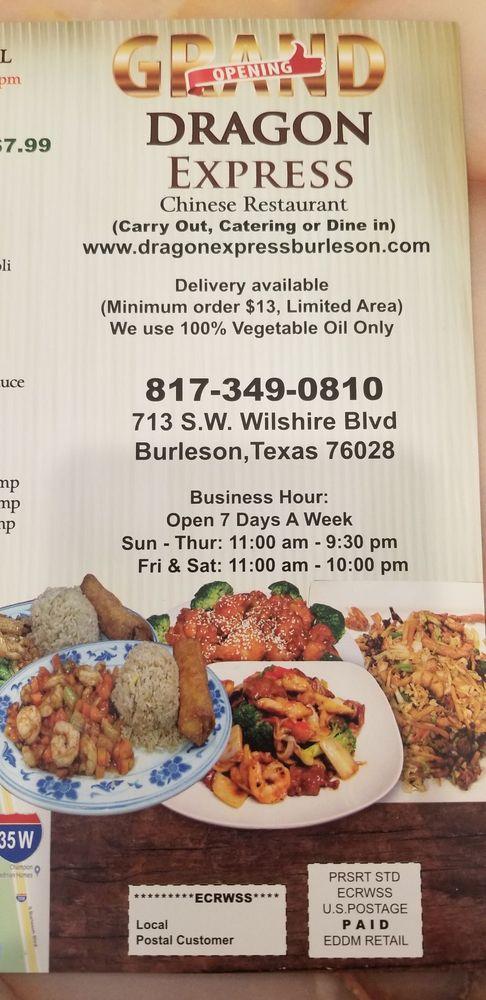 Menu at Dragon express restaurant, Burleson