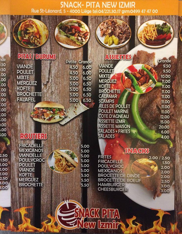 Menu at New Pita Izmir, Liège