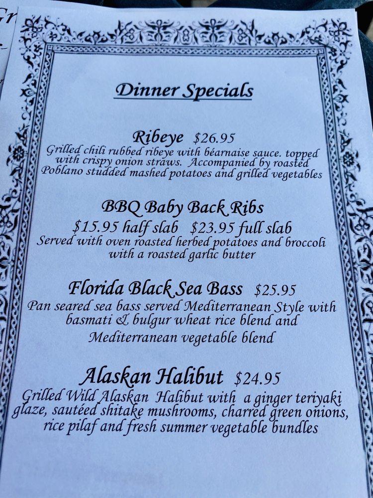 Menu at Oak Terrace Grille restaurant, Barrington