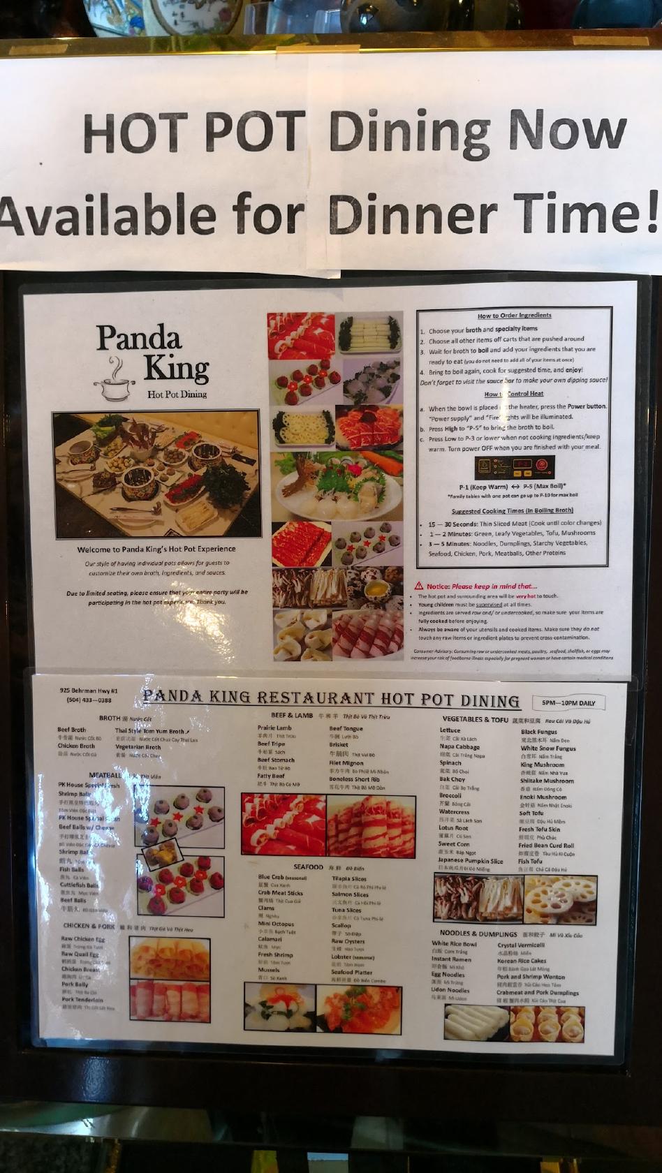 Menu at Panda King restaurant, Gretna, 925 Behrman Hwy