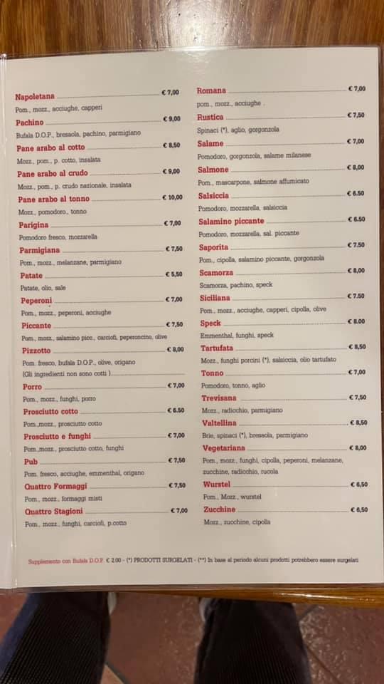 Menu at Pub 2a pizzeria ristorante, Pisa
