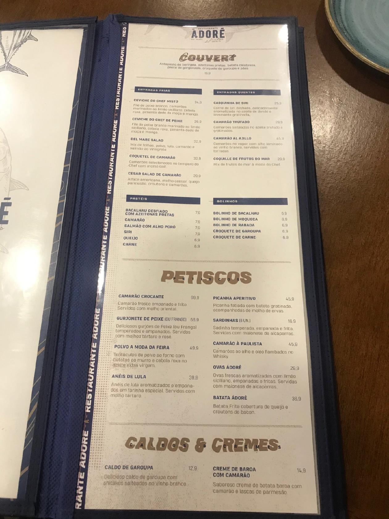 Menu at Restaurante Àdorê - Recreio, Rio de Janeiro