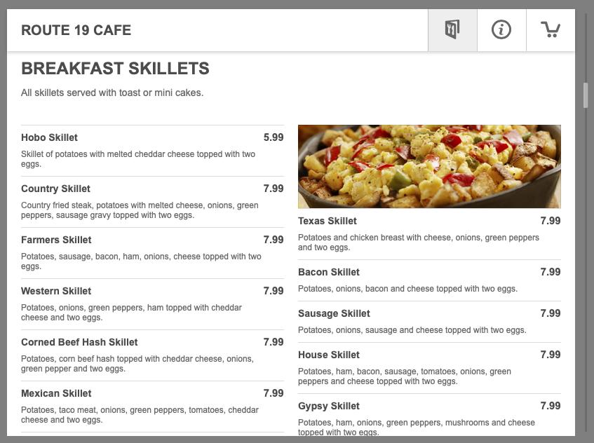 Menu at Route 19 Cafe, Waterloo