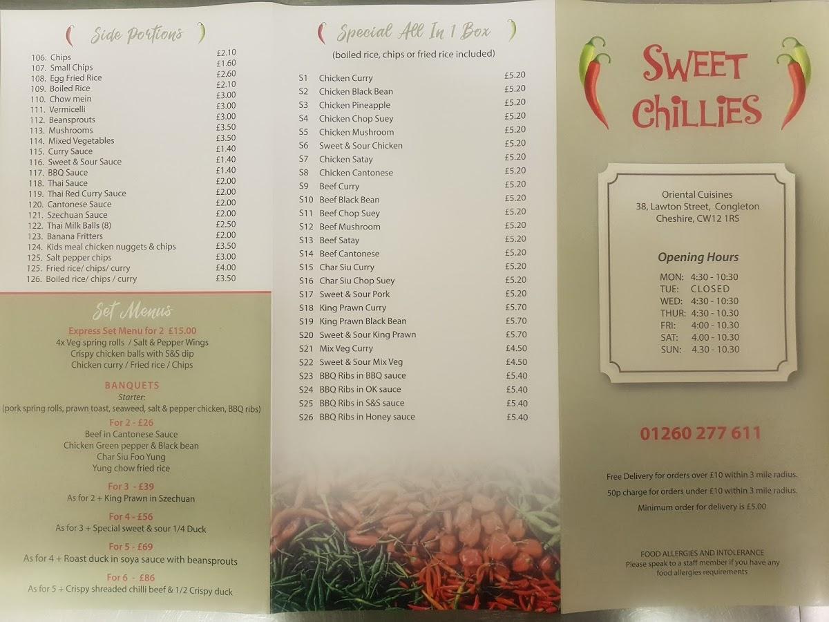 Menu at Sweet Chillies fast food, Congleton
