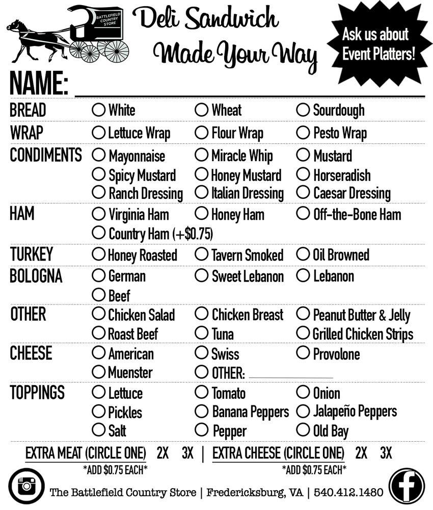 Menu at The Battlefield Country Store restaurant, USA