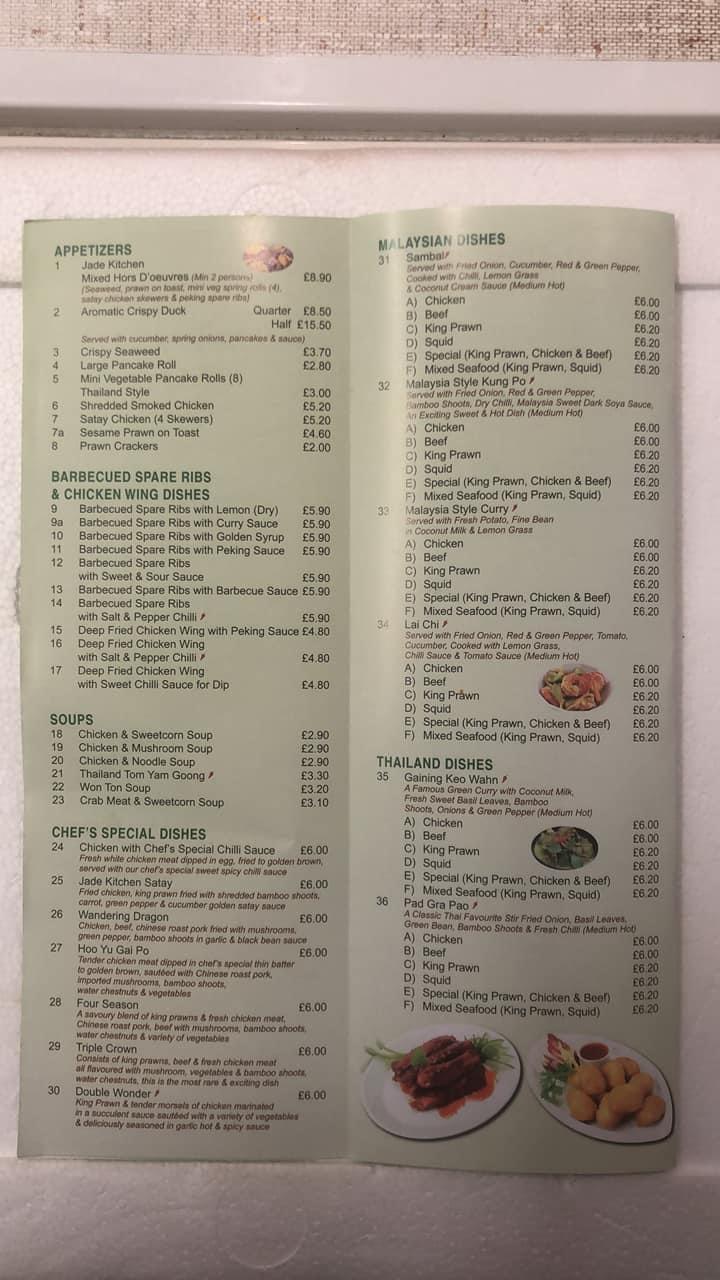 Menu at The New Jade Kitchen fast food, Warminster
