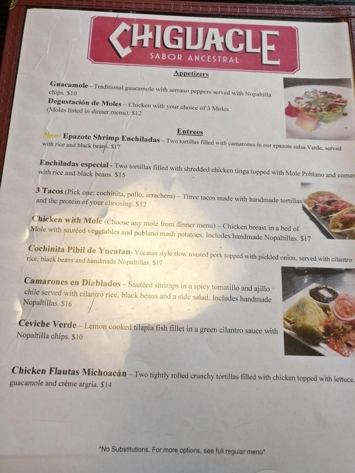 Menu at Chiguacle Sabor Ancestral restaurant, Los Angeles, 103 Paseo De ...