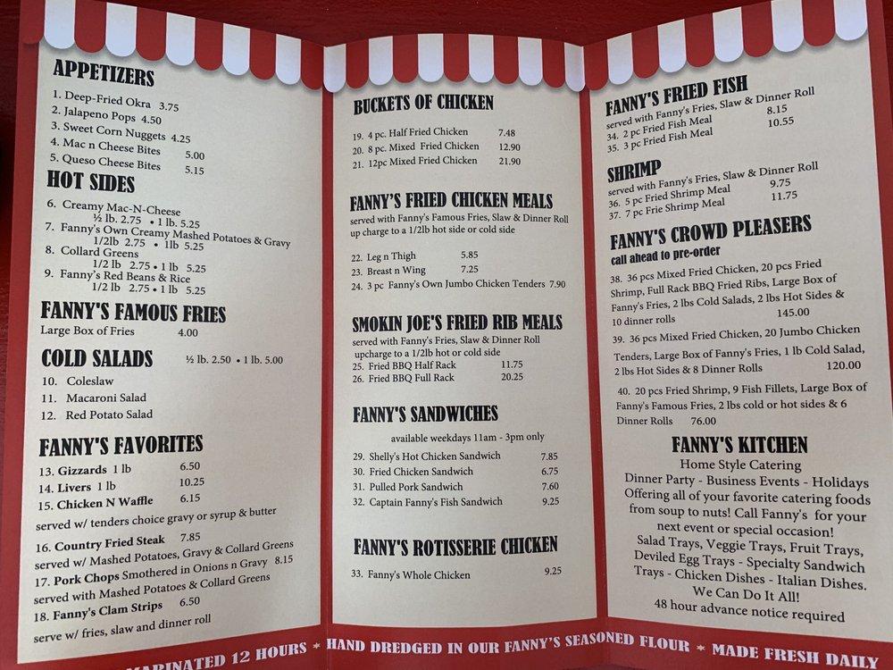 Menu at Fanny's Fried Chicken On The Go restaurant, Cape Canaveral