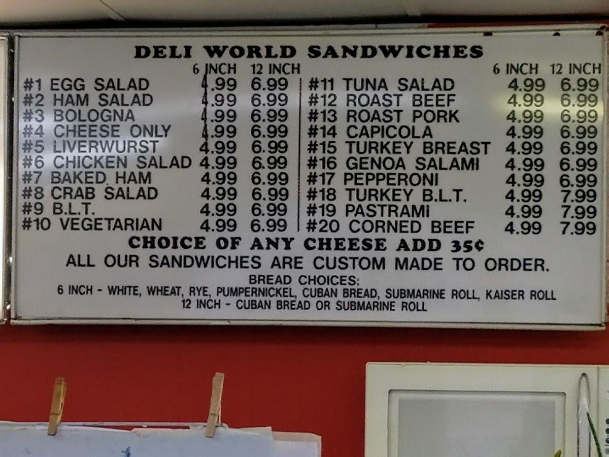 Menu at Deli World restaurant, Brooksville, 701 W Jefferson St