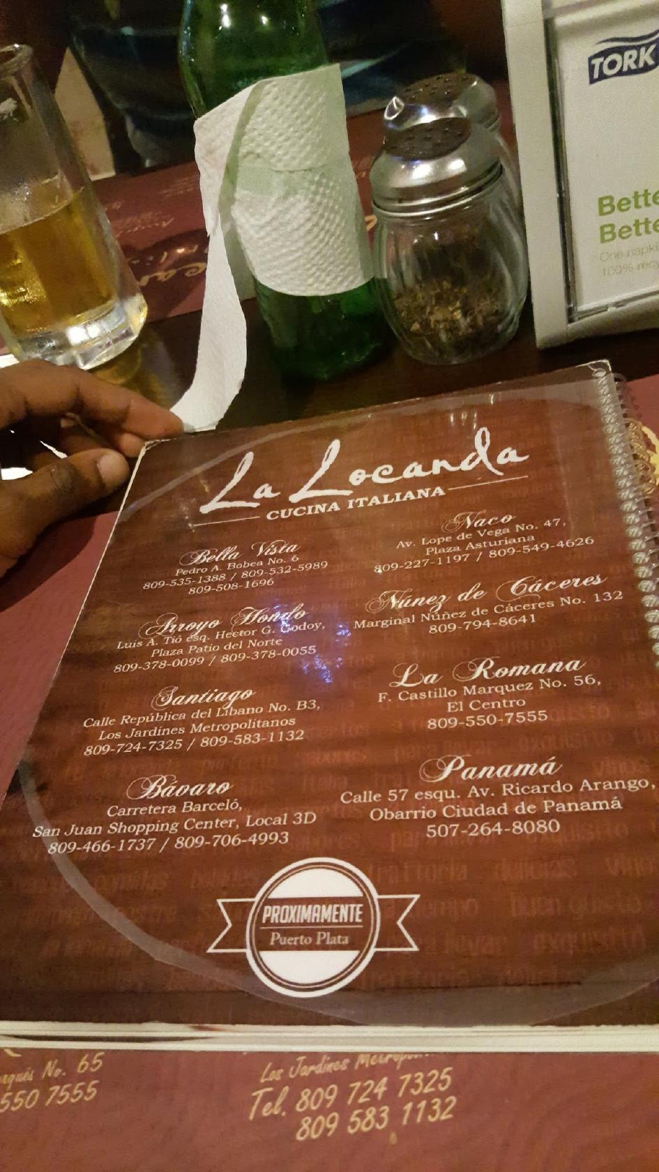 Carta del restaurante La Locanda. Cocina Italiana, La Romana