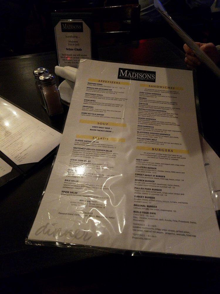 Menu at Madisons Pub and Grill, Willowbrook
