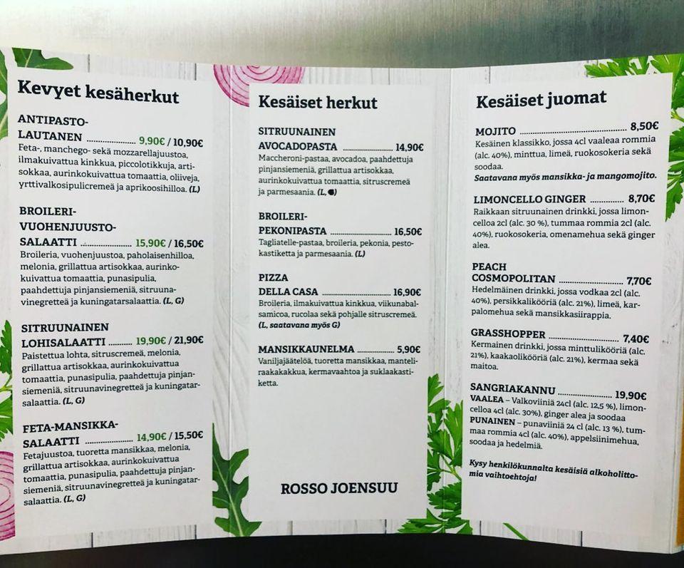 Menu at Rosso, Joensuu restaurant, Joensuu