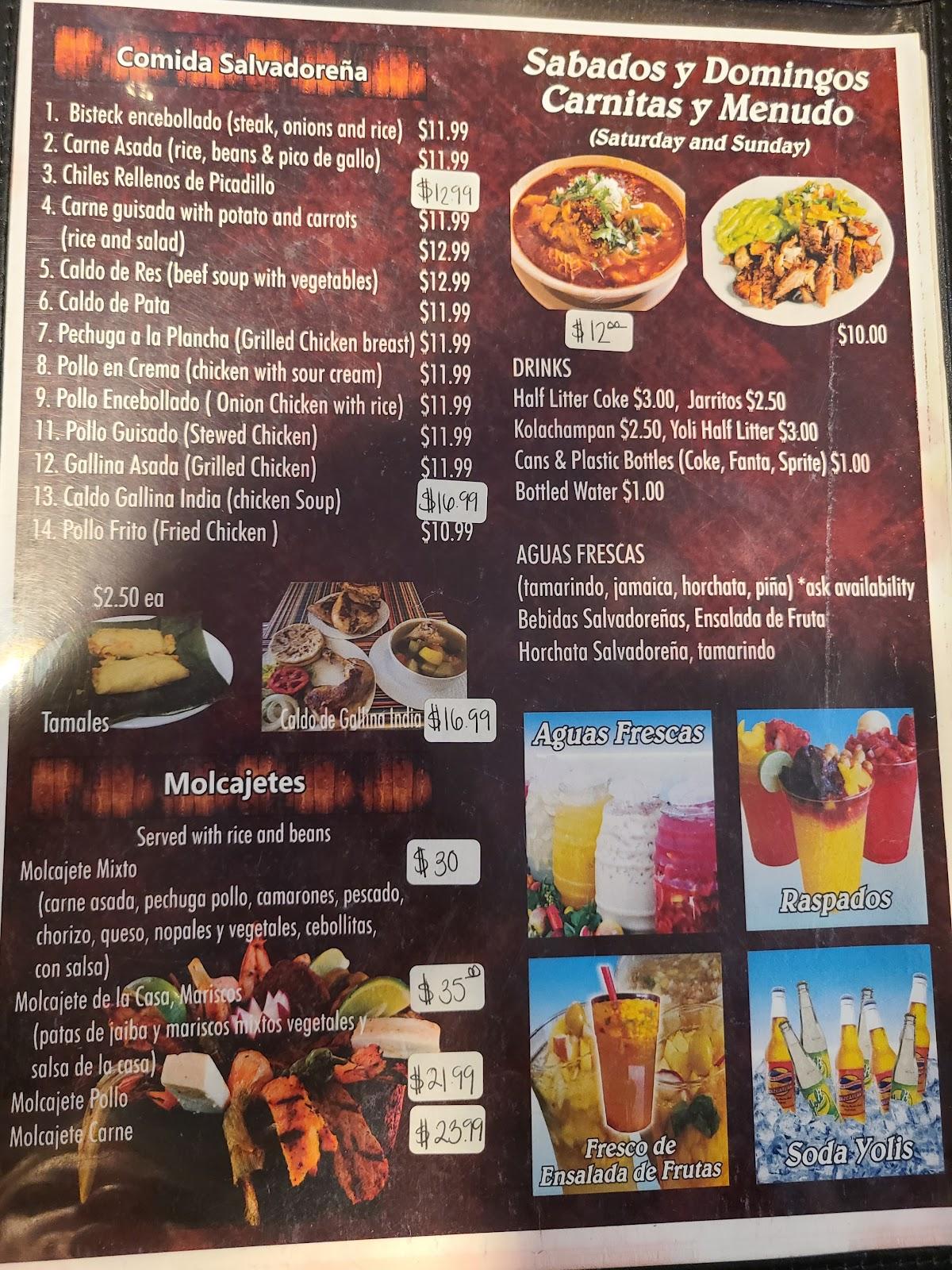 Menu at Sabor latino restaurant, Bakersfield