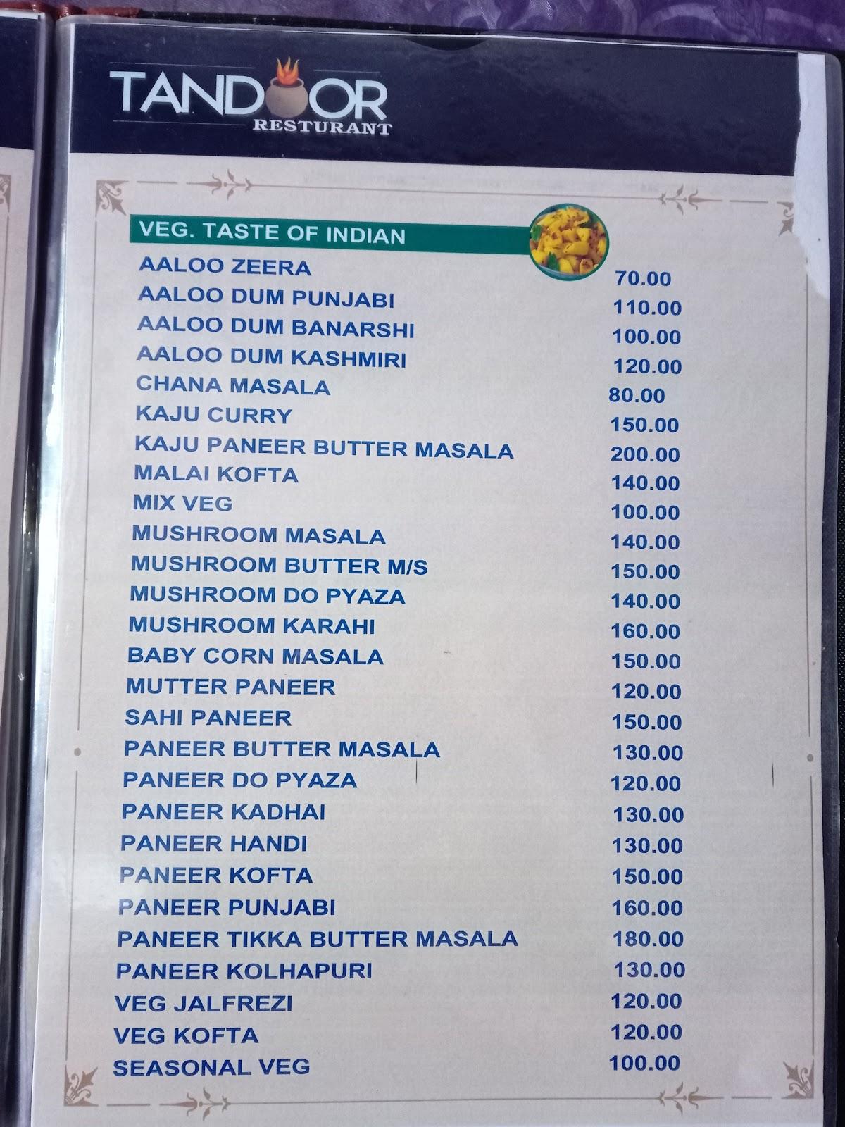 Menu at Tandoor Restaurant, Madhubani