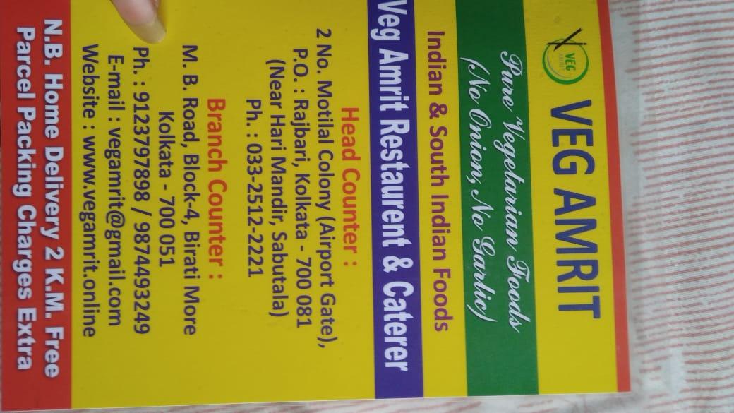 Menu at Veg Amrit, Kolkata, 2 No Motilal Colony