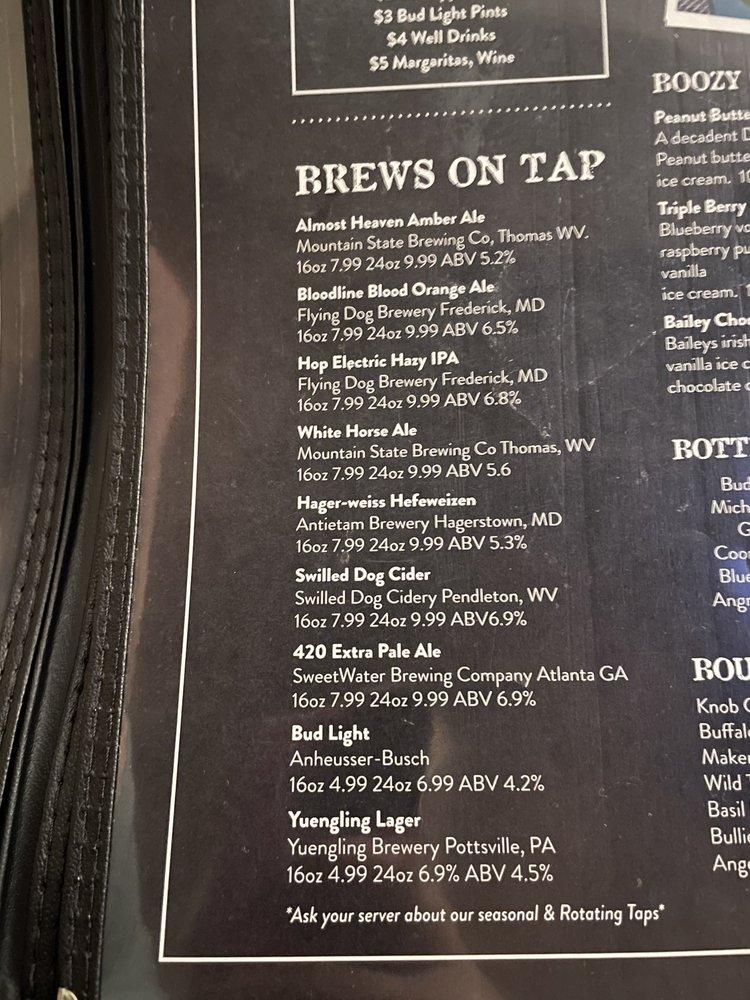 Menu at White Horse Tavern pub & bar, Harpers Ferry, William L Wilson Fwy