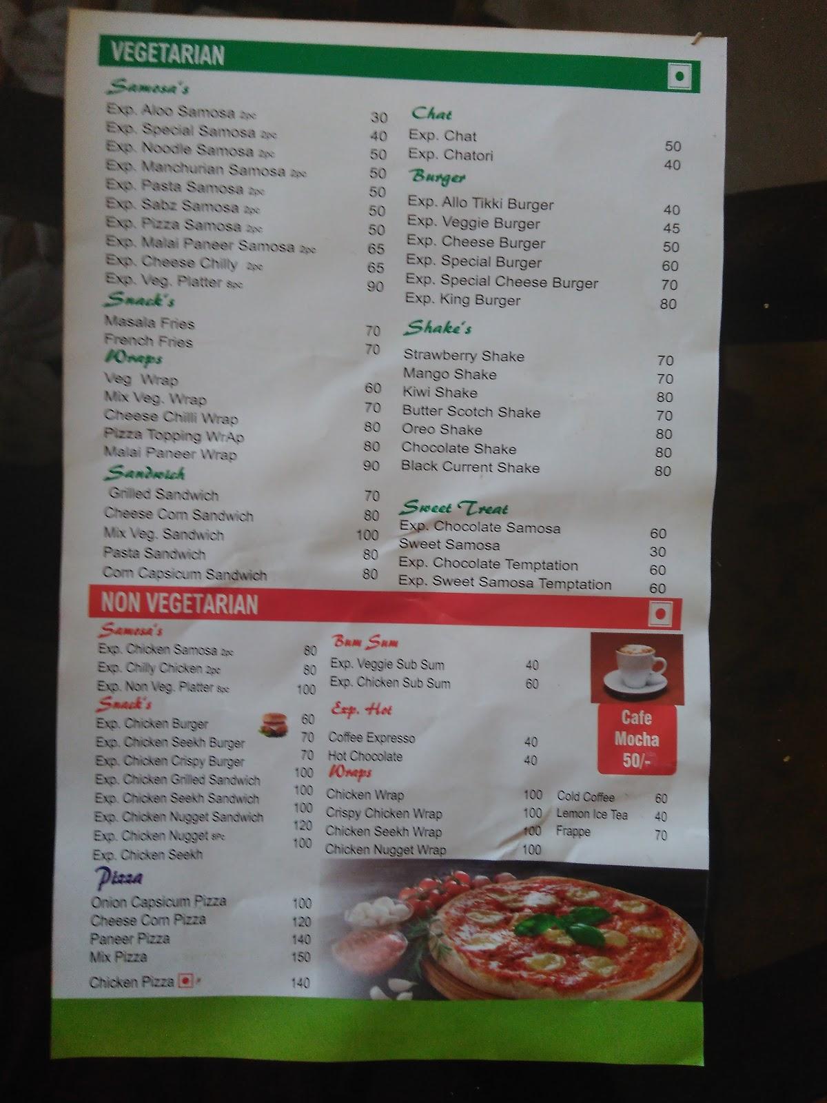 Menu at samosa express, Khanna