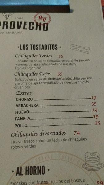 Menu at Comedor Buen Provecho restaurant, Guadalajara