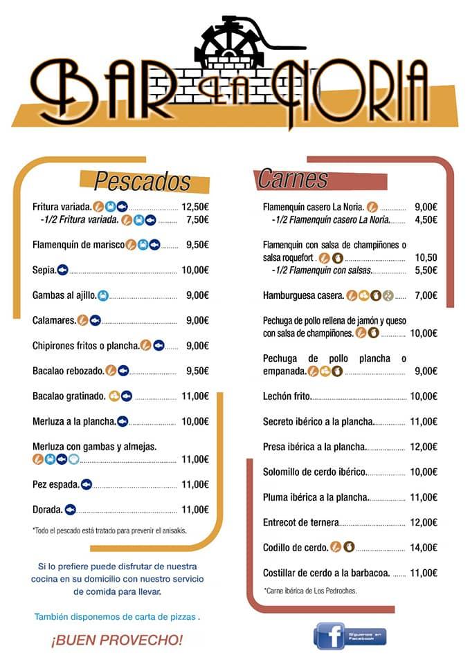 Menu at Bar restaurante La Noria, Añora