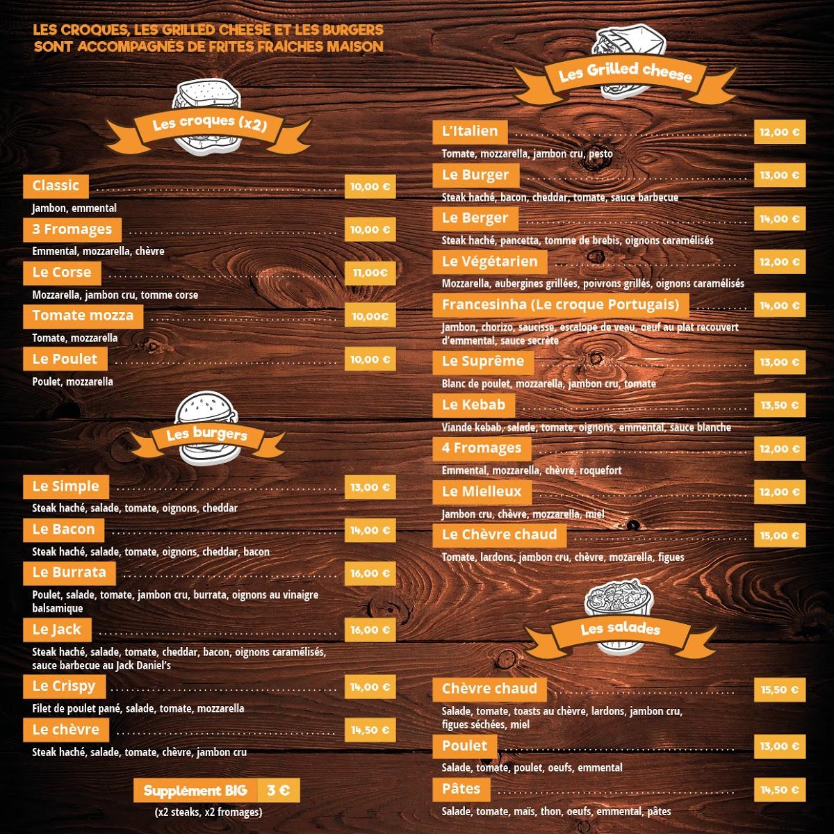 Menu at Big Food restaurant, Ajaccio