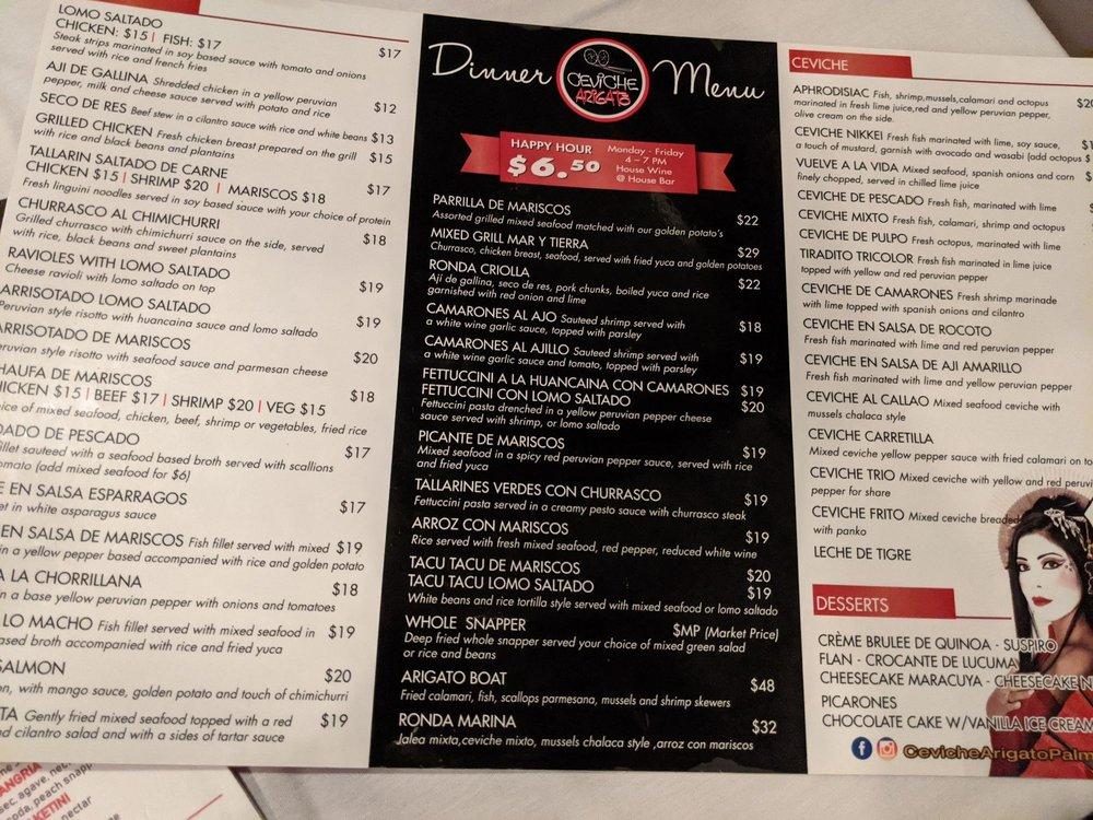 Menu at Ceviche Arigato restaurant, Lake Park, 10th St