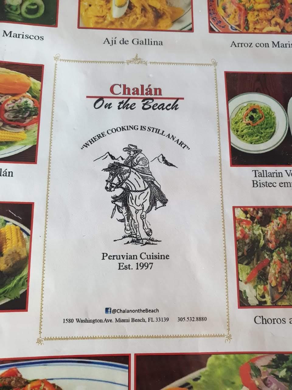 Menu at Chalan on the Beach restaurant, Miami Beach