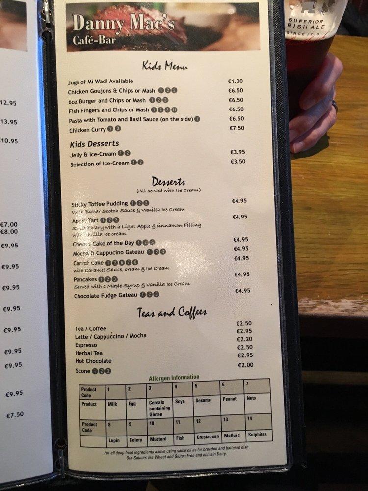 Menu at Danny Mac's pub & bar, Lahinch