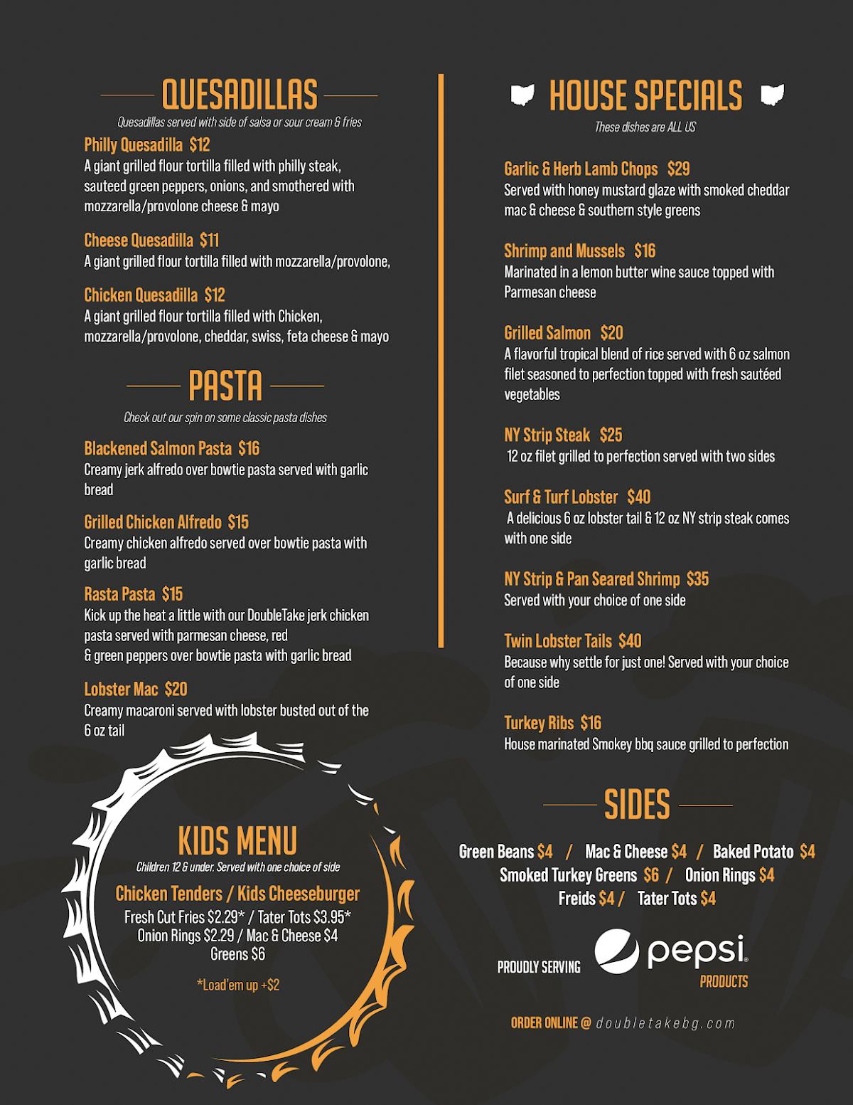 Menu at Double Take Bar & Grill, Columbus, 912 S High St