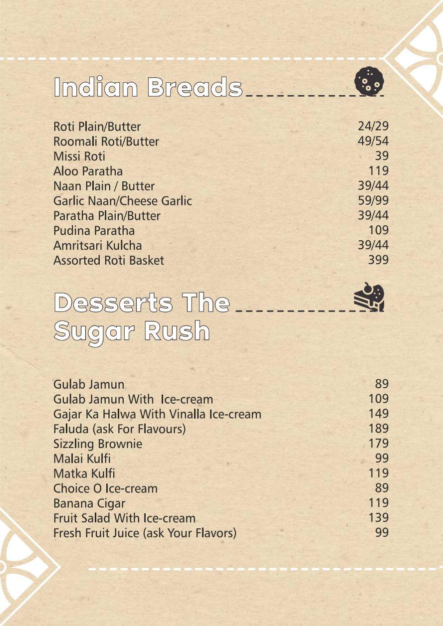 Menu at Hotel S4G, Pune