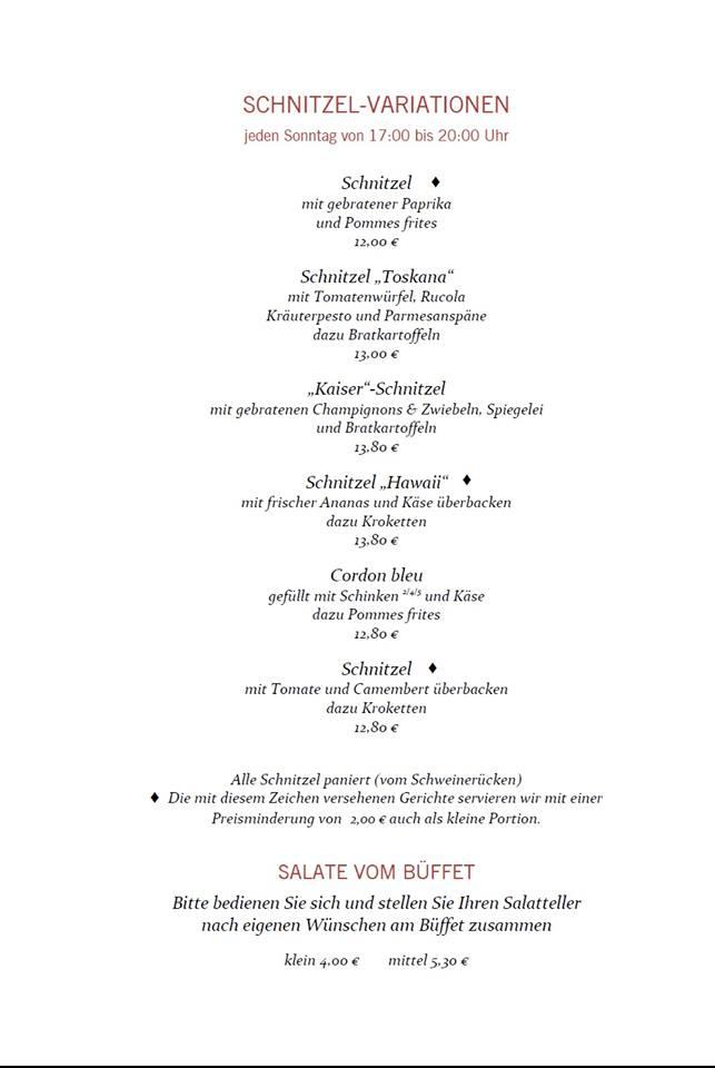 Menu at Kaiser Boll restaurant, Hechingen