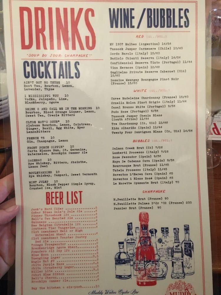 Menu at Muddy Waters Oyster Bar, Pittsburgh