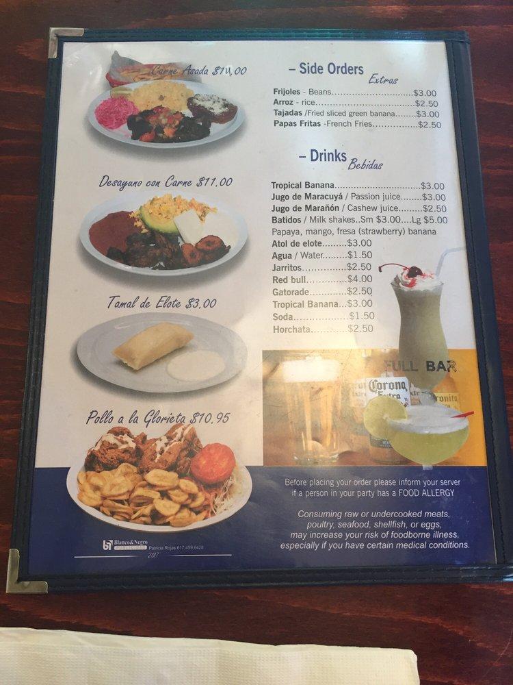 Carta del restaurante Rincón Hondureño, Chelsea