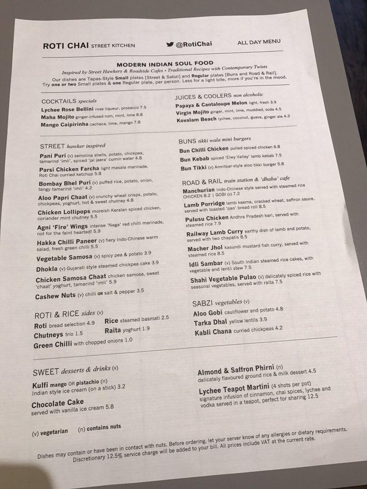 Menu at Roti Chai restaurant, London, 3 Portman Mews S