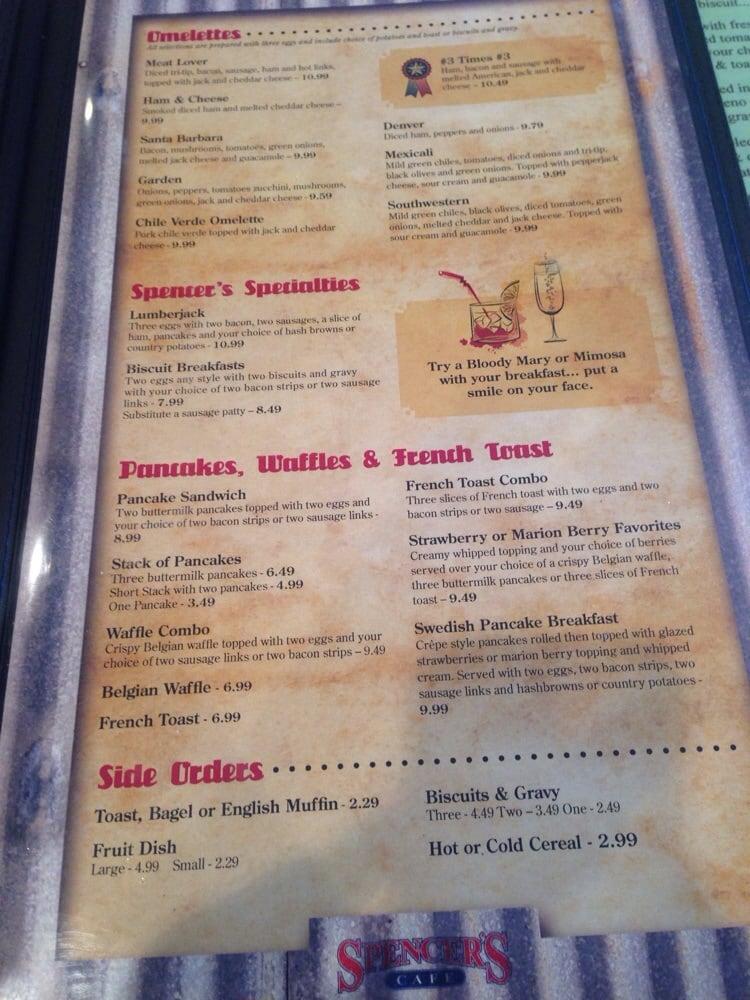 Menu at Spencer's Restaurant, Bakersfield
