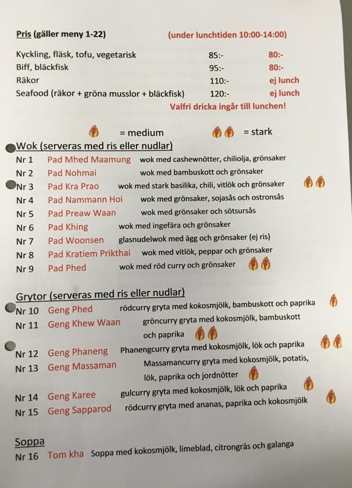 Menu at Thinidee Restaurang & Bar, Sweden