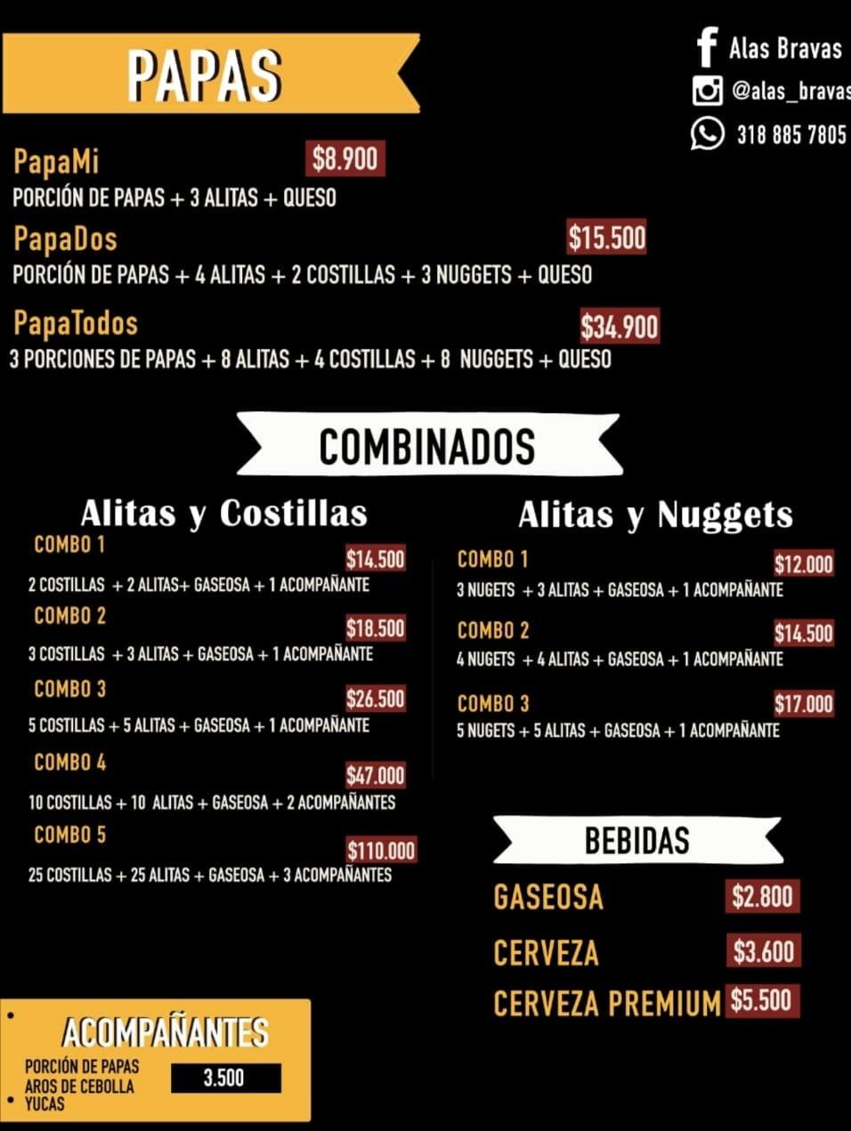 Menu at Alas Bravas restaurant, Medellín, Cra 73 #41 - 21