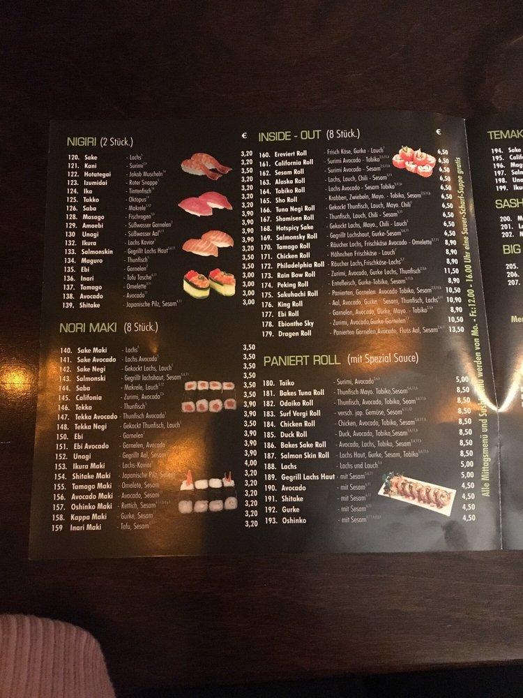 Menu at Coco's Asia & Sushi restaurant, Berlin