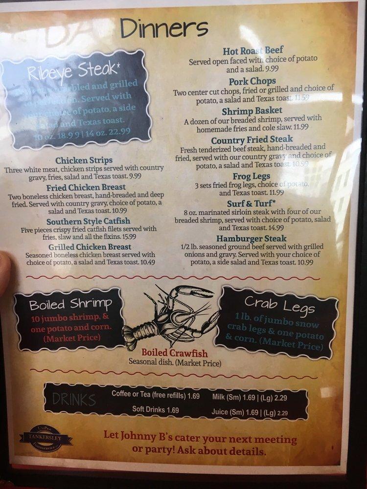 Menu at Johnny B's of Texarkana cafe, Texarkana