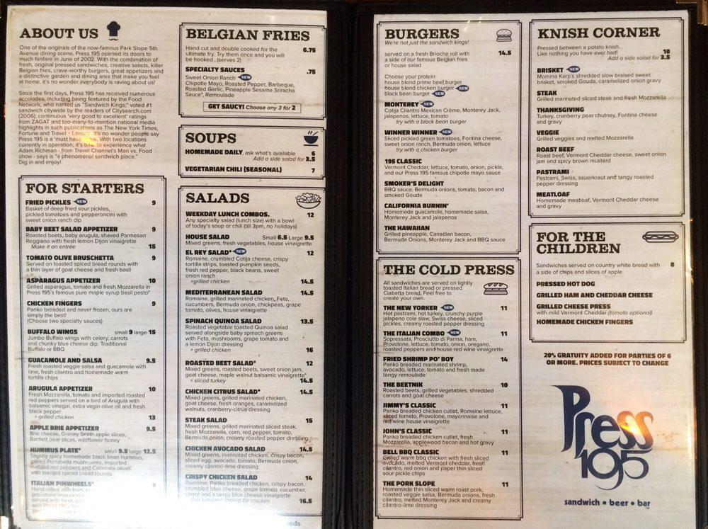 Menu at Press 195 pub & bar, Rockville Centre, 22 N Park Ave