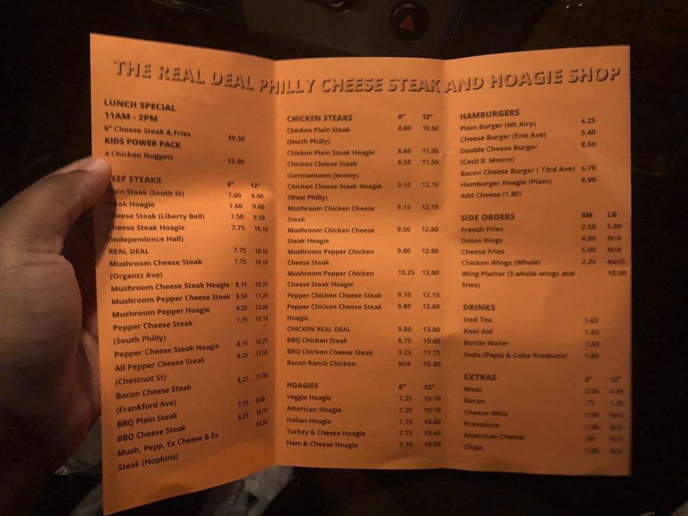 Menu at Real Deal restaurant, Spartanburg, Asheville Hwy