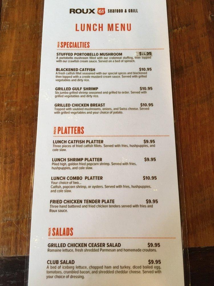 Menu at Roux 61 Seafood & Grill restaurant, Baton Rouge
