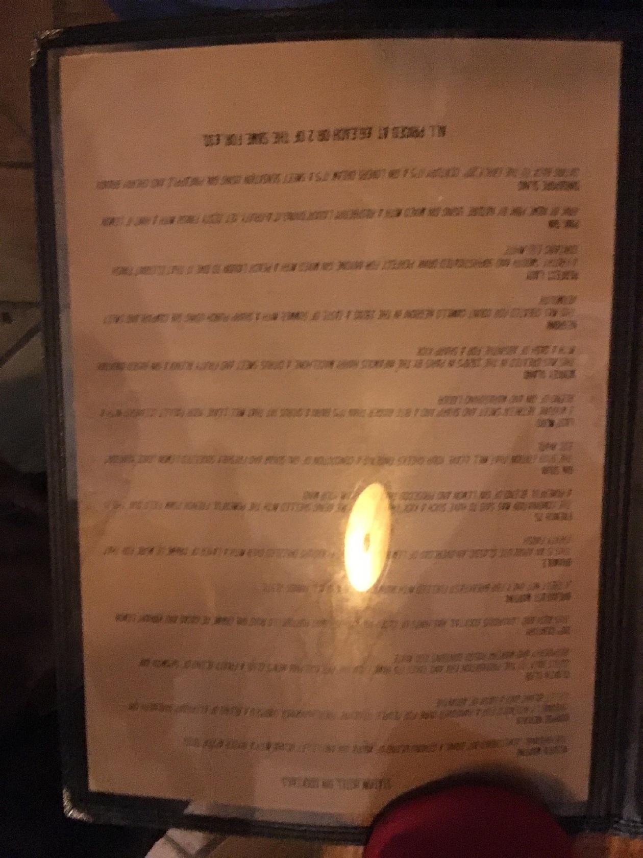 Menu at The Station Bar, Shrewsbury