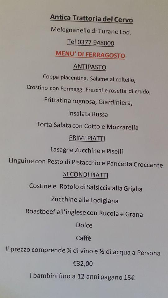 Menu da Antica Trattoria Del Cervo ristorante, Turano Lodigiano