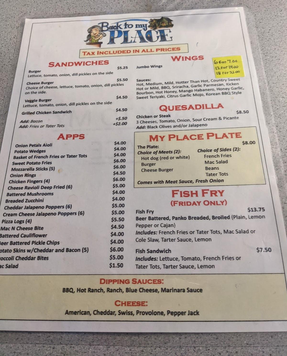 Menu at Back To My Place pub & bar, Henrietta
