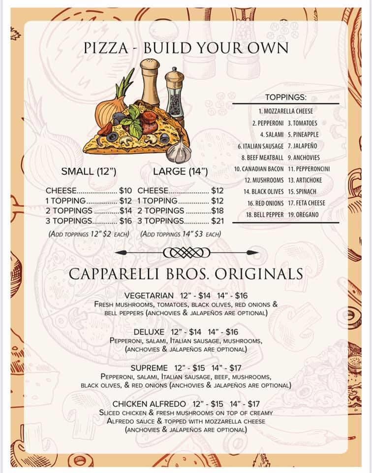 Menu at Capparelli Bros restaurant, Fair Oaks Ranch